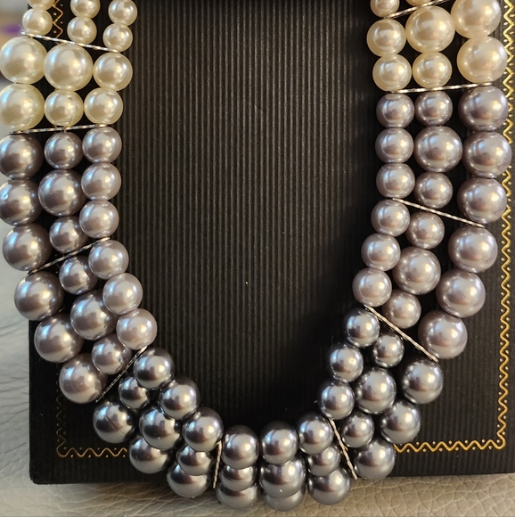 Jewelry | Triple Row Two Tone Pearl Necklace Earrings Set | Poshmark